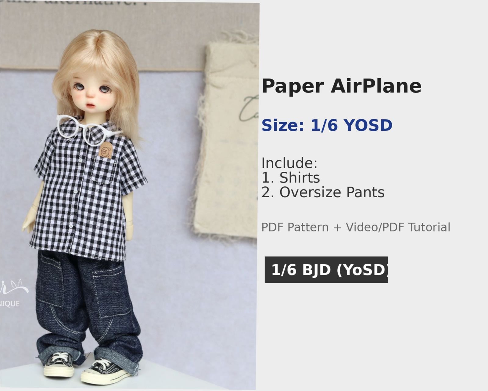 小Mer BJD 1/6 BJD DOLL Clothes Dress Patterns paper airplane-no seam al ...
