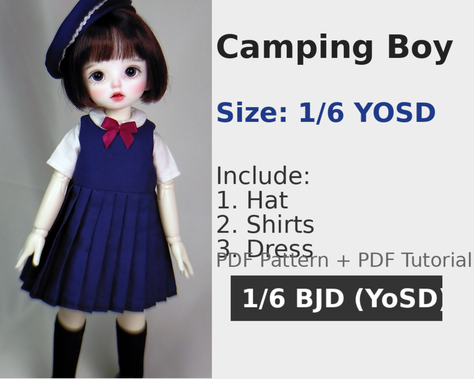 阿吉 BJD 1/6 YoSD BJD DOLL cloth Patterns- school day -Digital Download ...