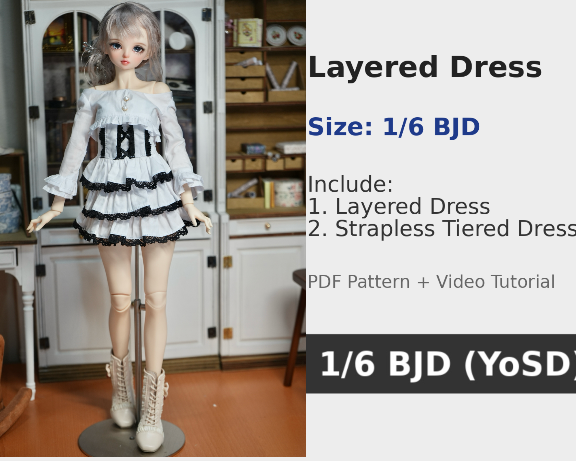 阿彩 1/6 BJD Doll Dress Pattern - Layered dress-include 5mm seam allowan ...