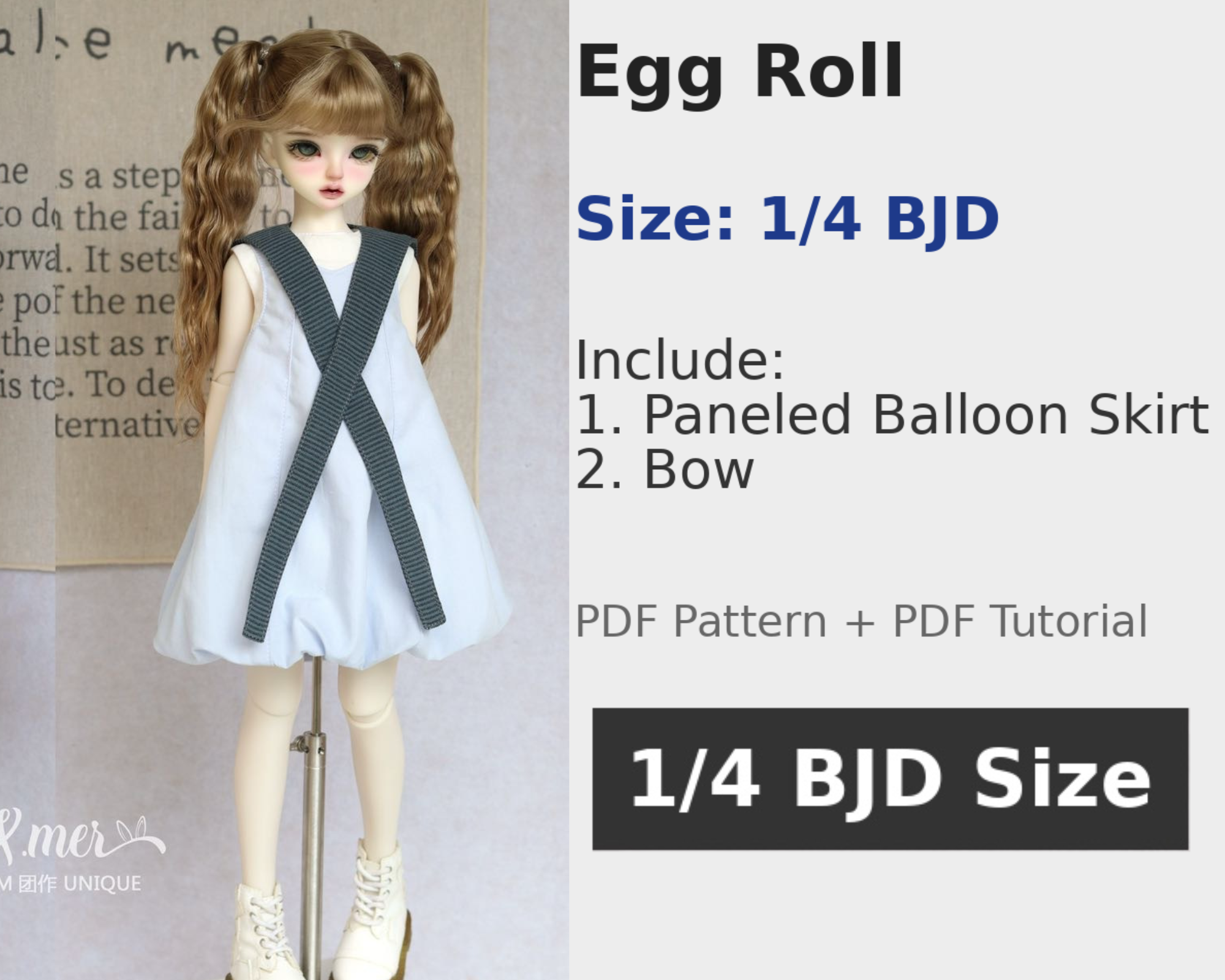 小Mer BJD 1/4 BJD DOLL Clothes Patterns -Egg roll- no seam allowance in ...