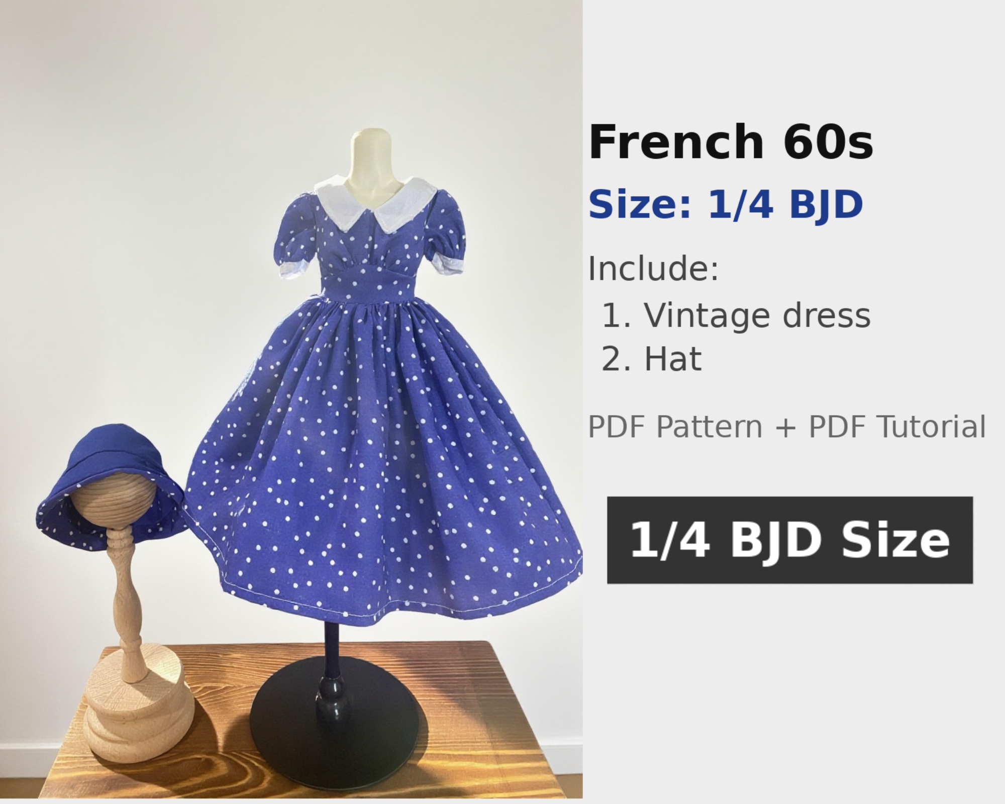 阿彩 1/4 BJD Doll Dress Pattern -French 60s -include 5mm seam allowance ...