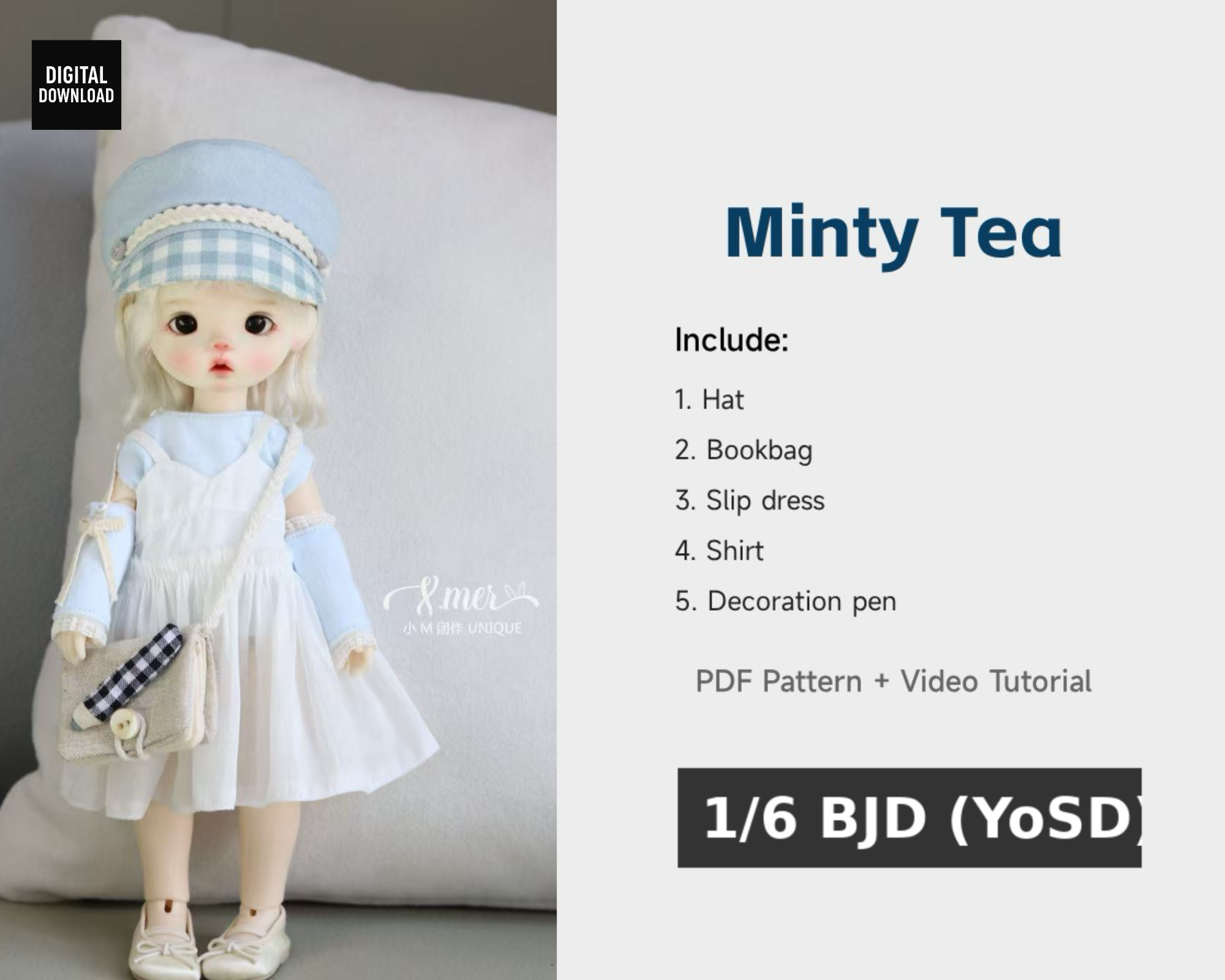 小Mer BJD 1/6 BJD DOLL Clothes Dress Patterns -Minty Tea-no seam allowa ...